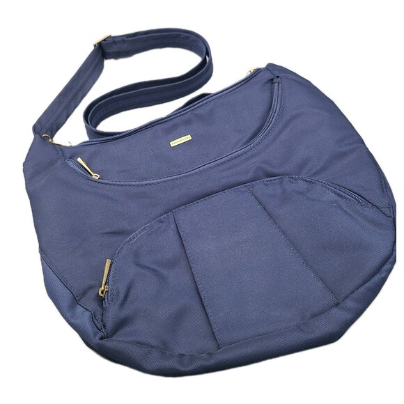 Travelon | Bags | Travelon Crossbody Hobo Bag Antitheft Blue Handbag ...